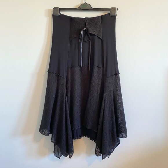 Vintage | Skirts | Black Tiered Midi Skirt With Knit Panels Ruffle Hem ...